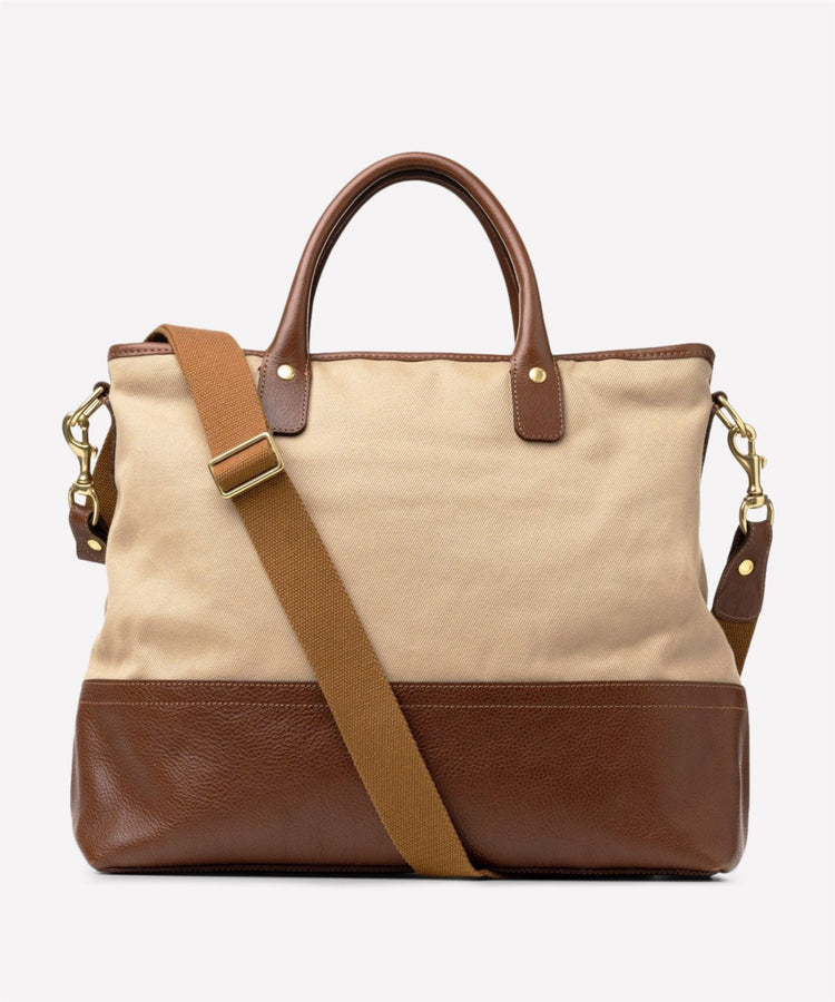 Editor No. 271 | Khaki Twill - Vintage Chestnut Leather Tote – Ghurka