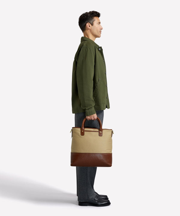 Editor No. 271 | Khaki Twill - Vintage Chestnut Leather Tote – Ghurka