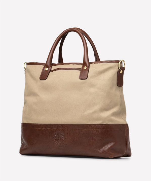 Editor No. 271 | Khaki Twill - Vintage Chestnut Leather Tote – Ghurka